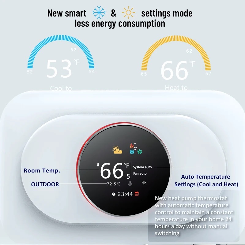 24V Programmable WIFI Smart Heat Pump Thermostat